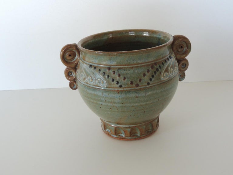 Midcentury Green and Blue Art Cachepot with Handles at 1stDibs