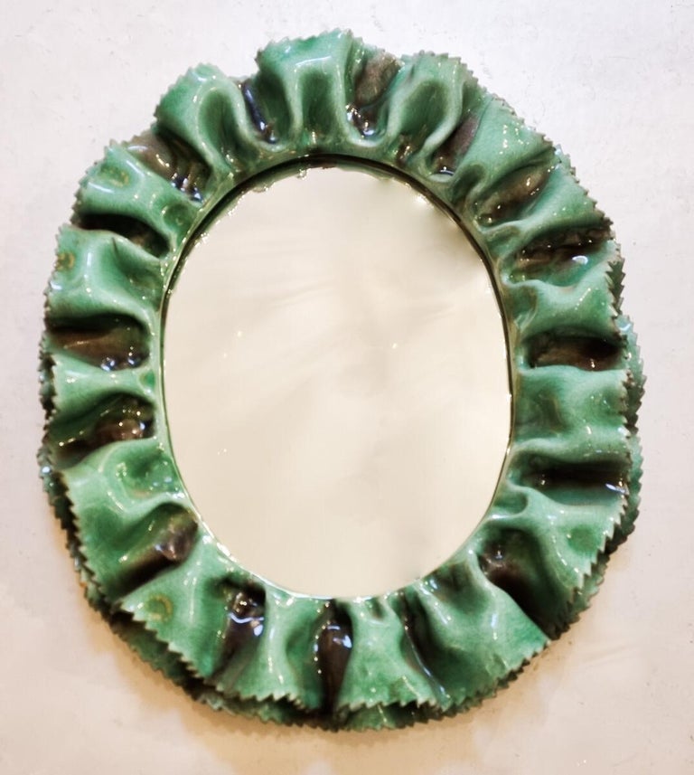 Mid-Century Green Ceramic Wall Mirror by Fausto Melotti, Italy 1950s ...