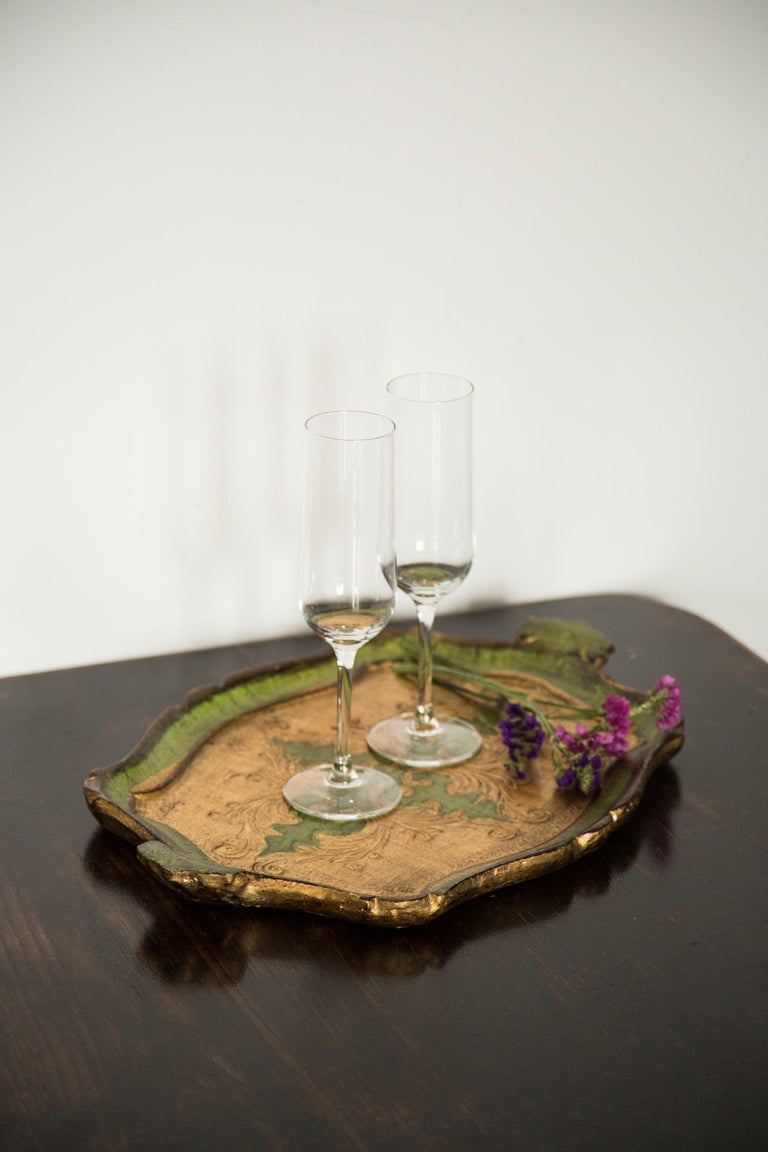 Midcentury Green Decorative Wood Plate, Italy, 1960s For Sale at 1stDibs