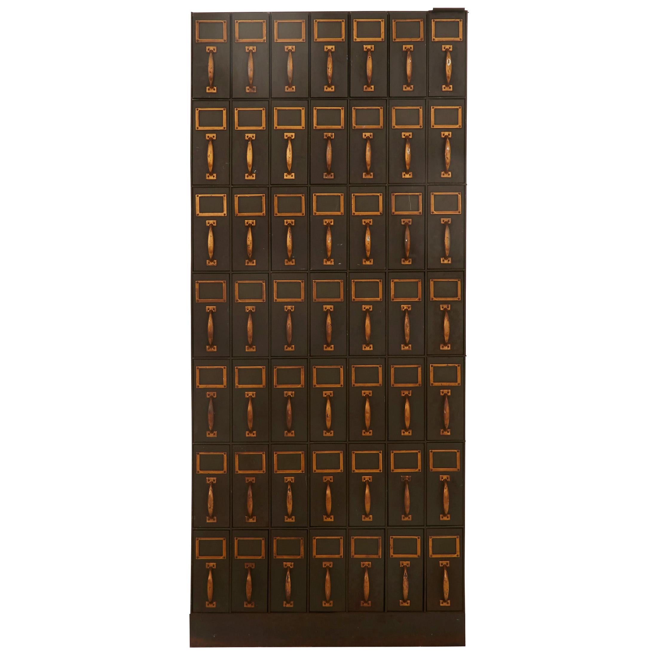 Midcentury Green Metal and Brass Industrial Filing Cabinet at 1stDibs