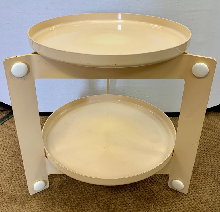 Midcentury Guzzini Two-Tiered Round Table Dry Bar Barcart Detachable ...