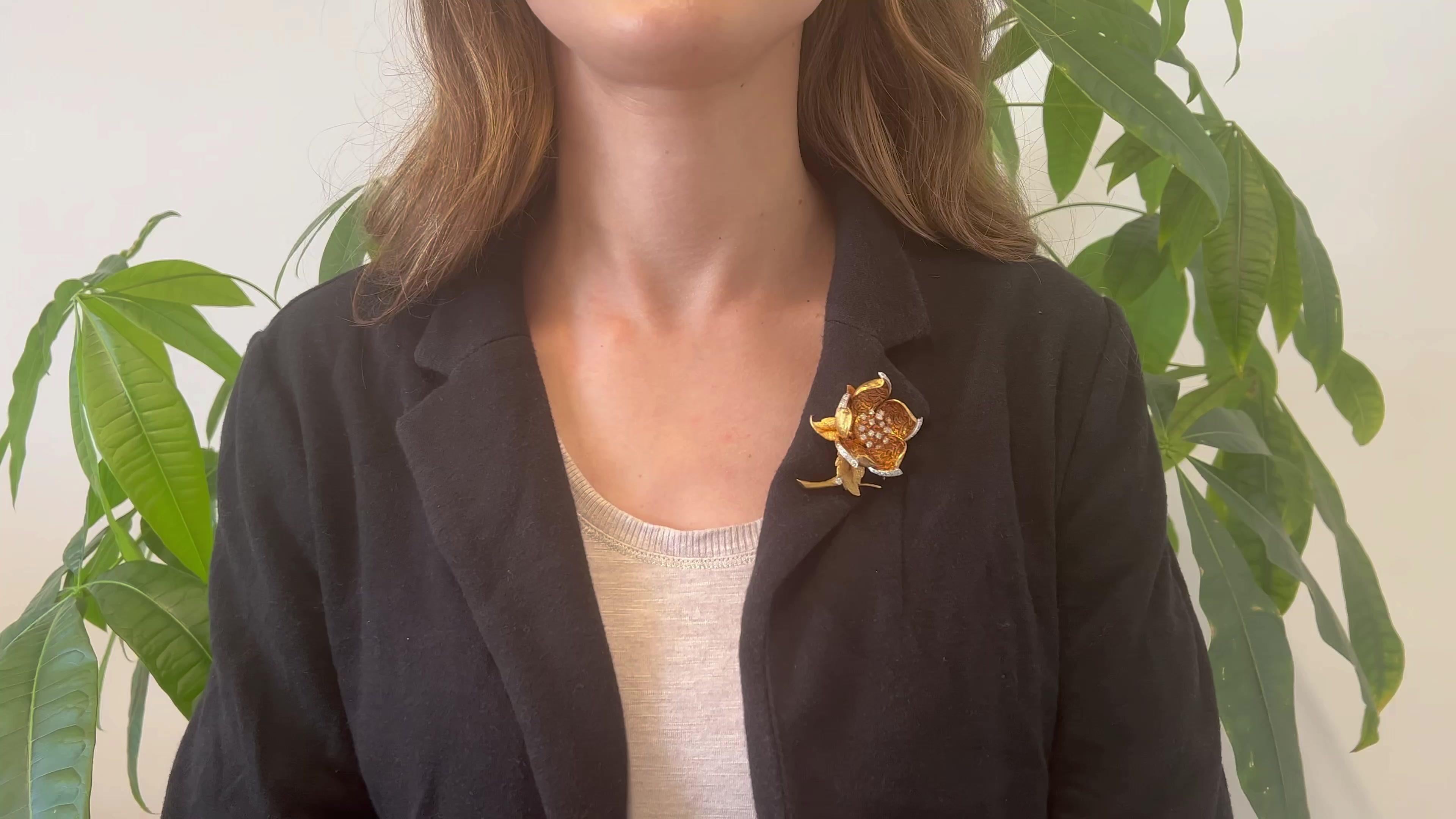 Mid Century Hammerman Brothers Diamond 18k Yellow Gold Rosebud Brooch ...