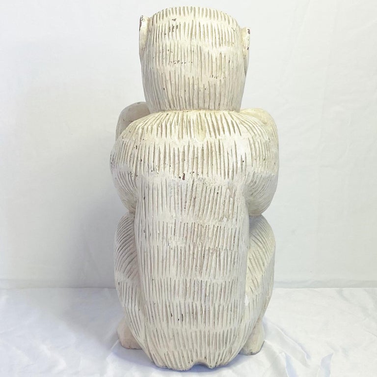 Mid Century Hand Carved Wood Monkey Sculpture For Sale at 1stDibs