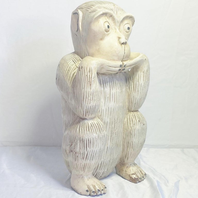 Mid Century Hand Carved Wood Monkey Sculpture For Sale at 1stDibs
