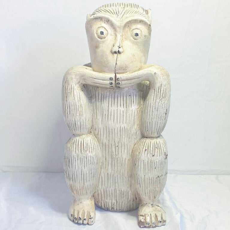 Mid Century Hand Carved Wood Monkey Sculpture For Sale at 1stDibs