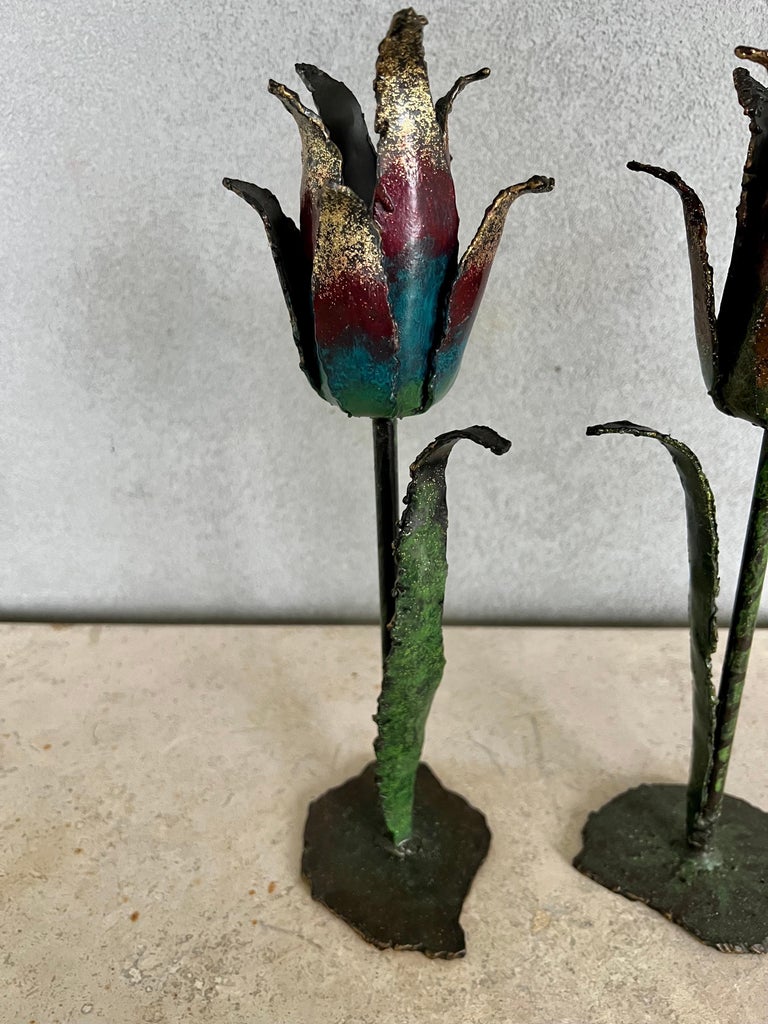 Mid-Century Hand-Made Iron Candlesticks, Pair For Sale at 1stDibs