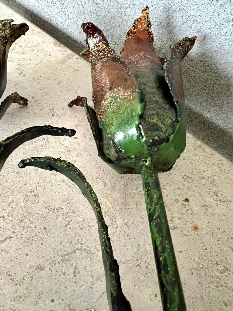 Mid-Century Hand-Made Iron Candlesticks, Pair For Sale at 1stDibs