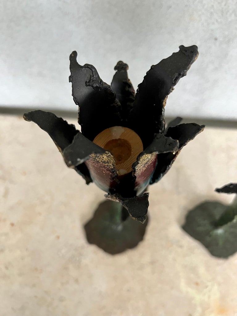 Mid-Century Hand-Made Iron Candlesticks, Pair For Sale at 1stDibs