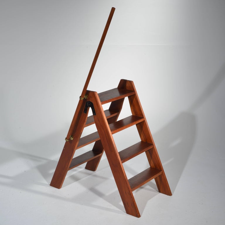 Midcentury Handcrafted Danish Step Ladder in Teak and Brass at 1stDibs