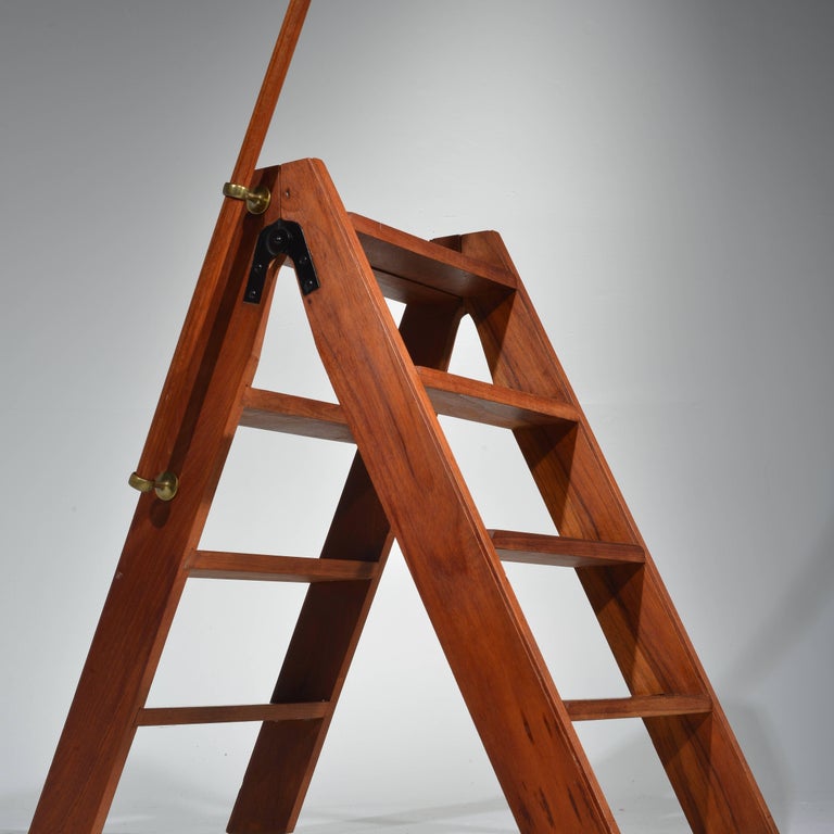 Midcentury Handcrafted Danish Step Ladder in Teak and Brass at 1stDibs