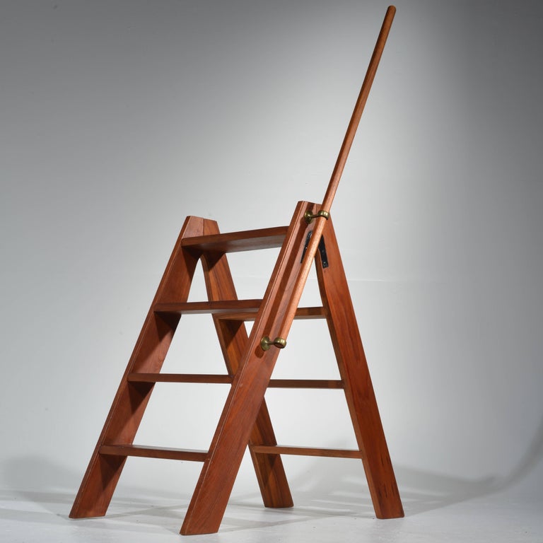 Midcentury Handcrafted Danish Step Ladder in Teak and Brass at 1stDibs