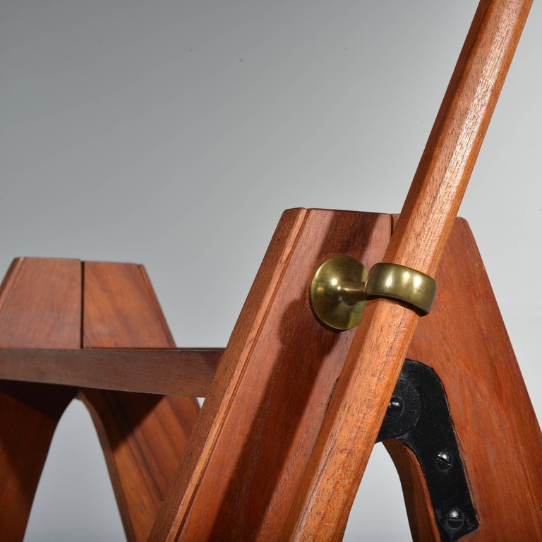 Midcentury Handcrafted Danish Step Ladder in Teak and Brass at 1stDibs