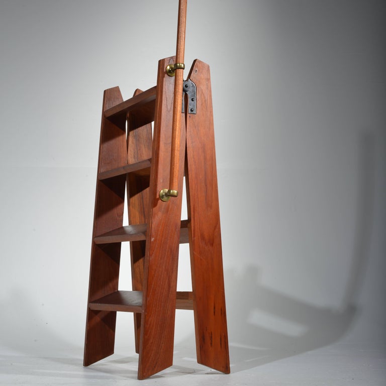 Midcentury Handcrafted Danish Step Ladder in Teak and Brass at 1stDibs