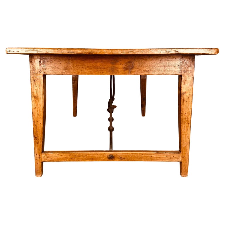 Midcentury Handmade French Rural Oak Dining Table with Smithing, 1960s ...