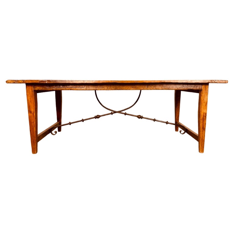 Midcentury Handmade French Rural Oak Dining Table with Smithing, 1960s ...
