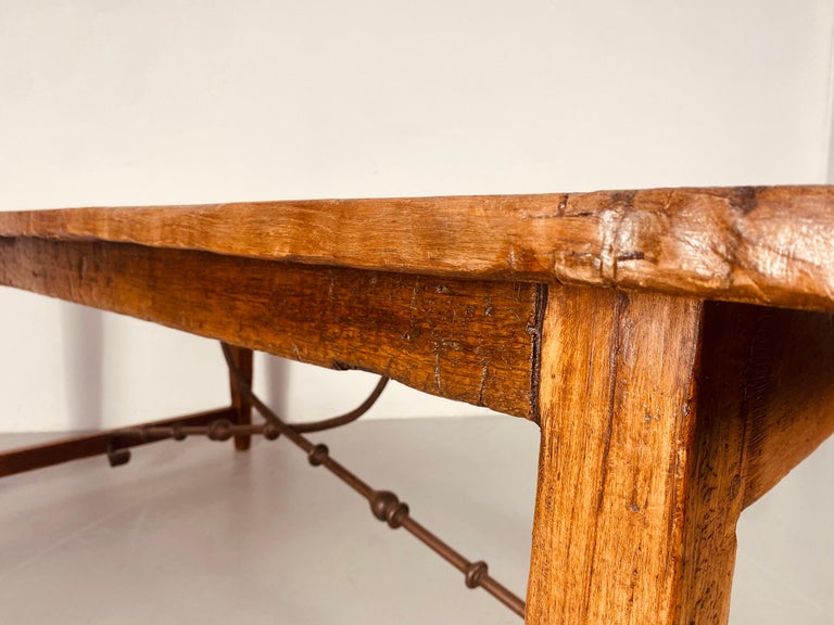 Midcentury Handmade French Rural Oak Dining Table with Smithing, 1960s ...