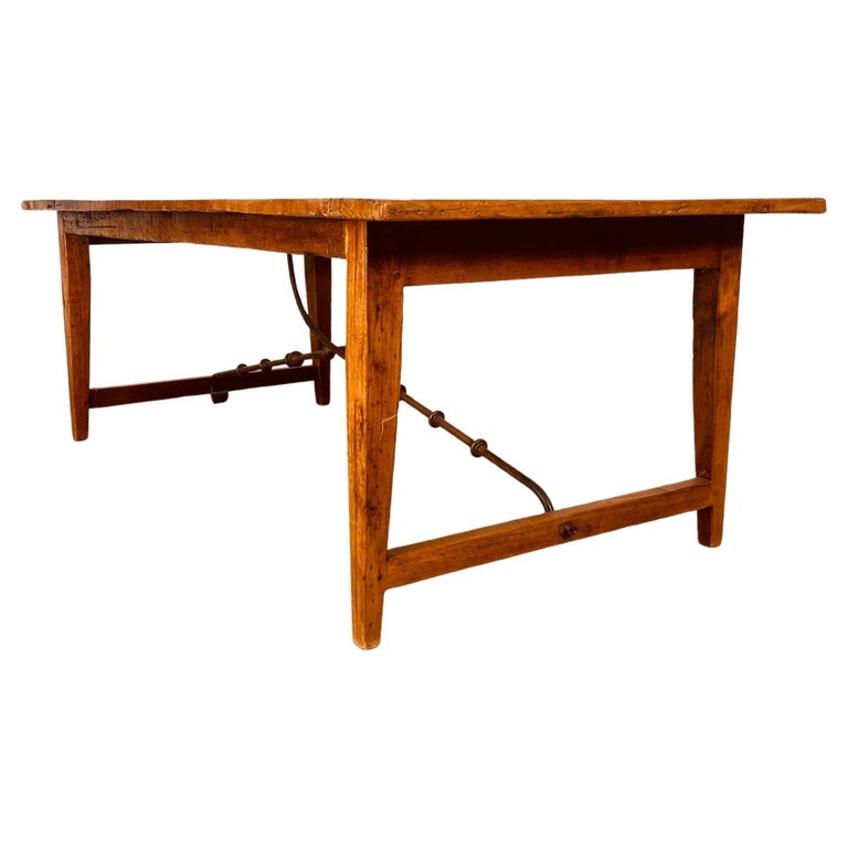 Midcentury Handmade French Rural Oak Dining Table with Smithing, 1960s ...