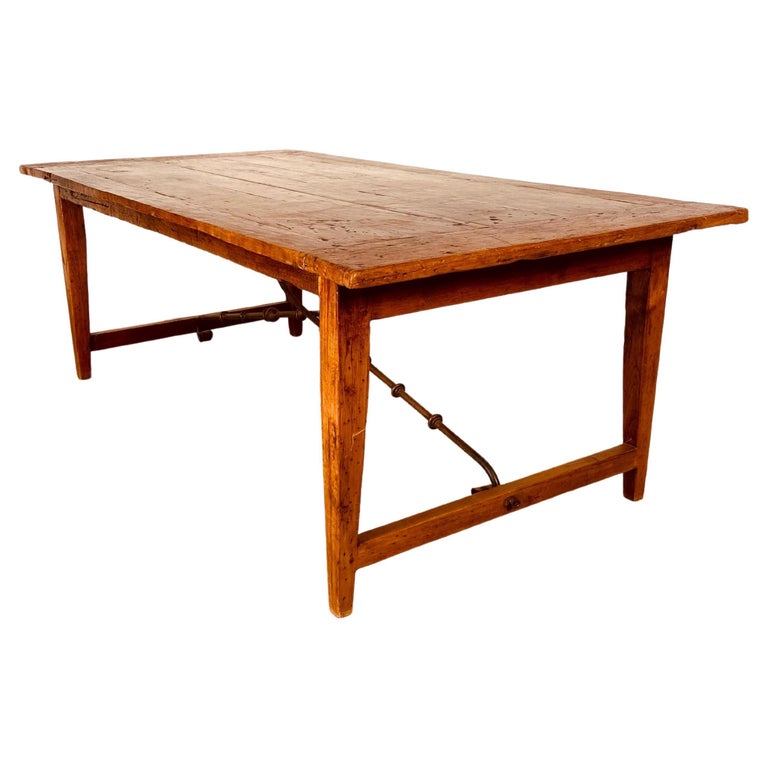 Midcentury Handmade French Rural Oak Dining Table with Smithing, 1960s ...