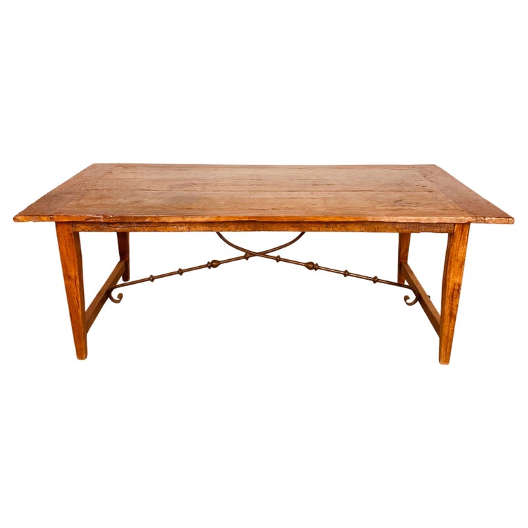 Midcentury Handmade French Rural Oak Dining Table with Smithing, 1960s ...