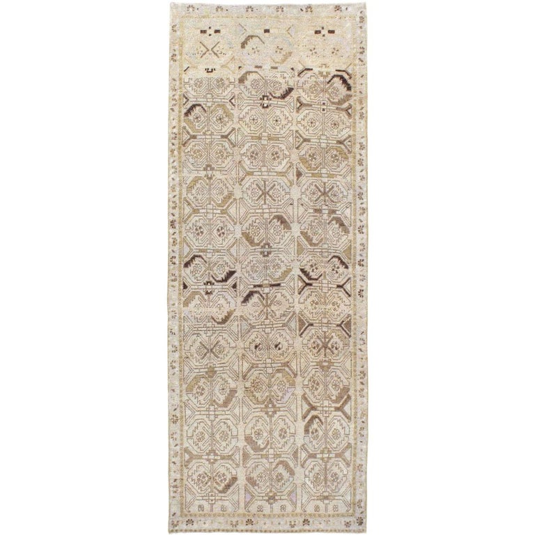 Midcentury Handmade Persian Runner in Beige, Purple, and Blue For Sale ...