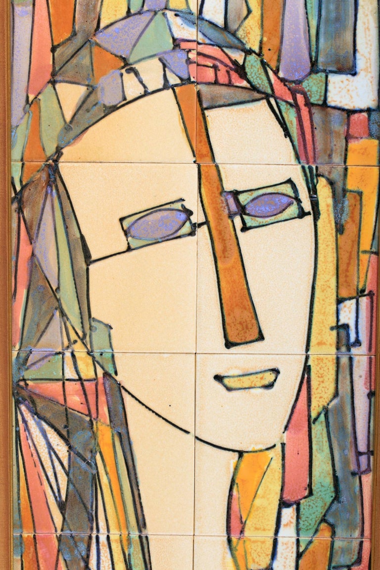 Midcentury Harris Strong Cubist Ceramic Tile Portrait of a Lady at 1stDibs