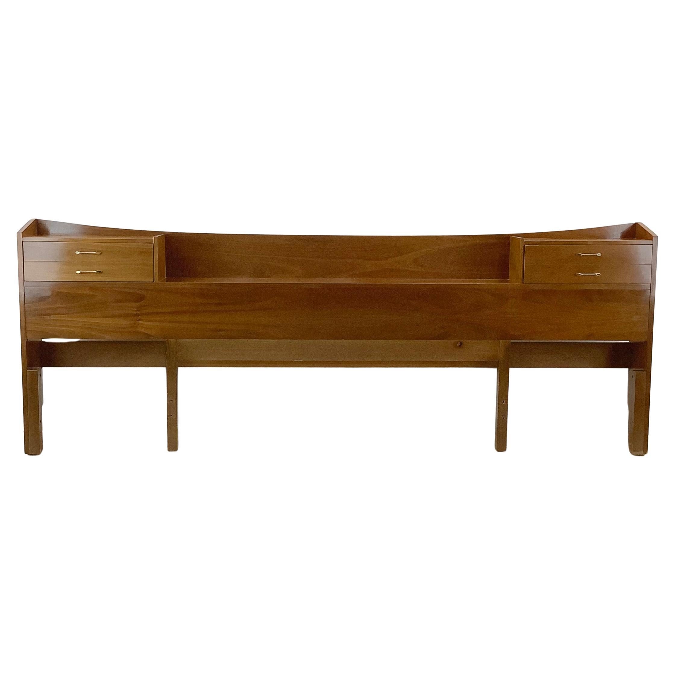 Mid-Century Headboard With Built-In Nightstands For Sale at 1stDibs