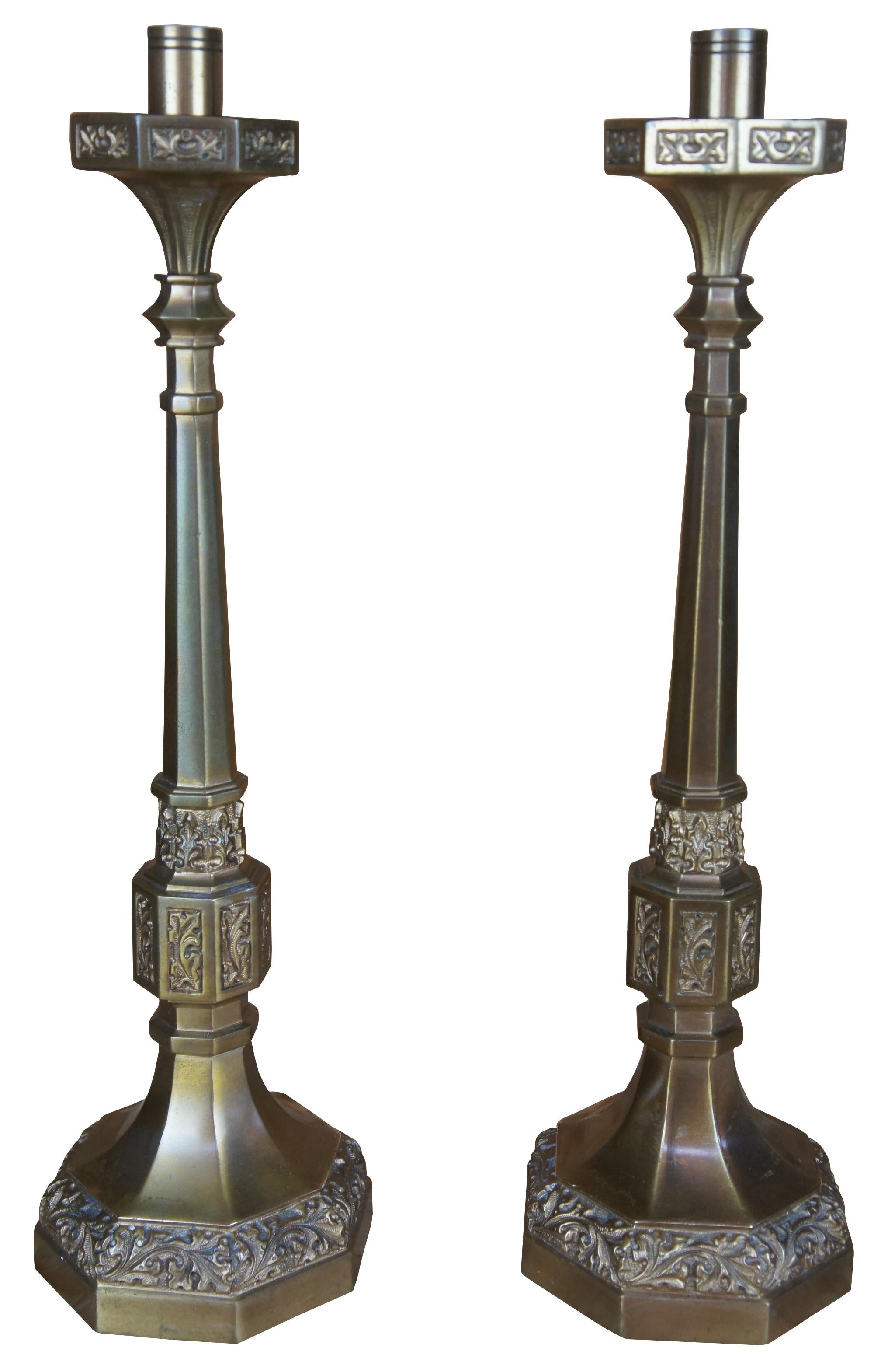 Mid Century Heavy Brass Octagonal Acanthus Altar Candlesticks Candle ...