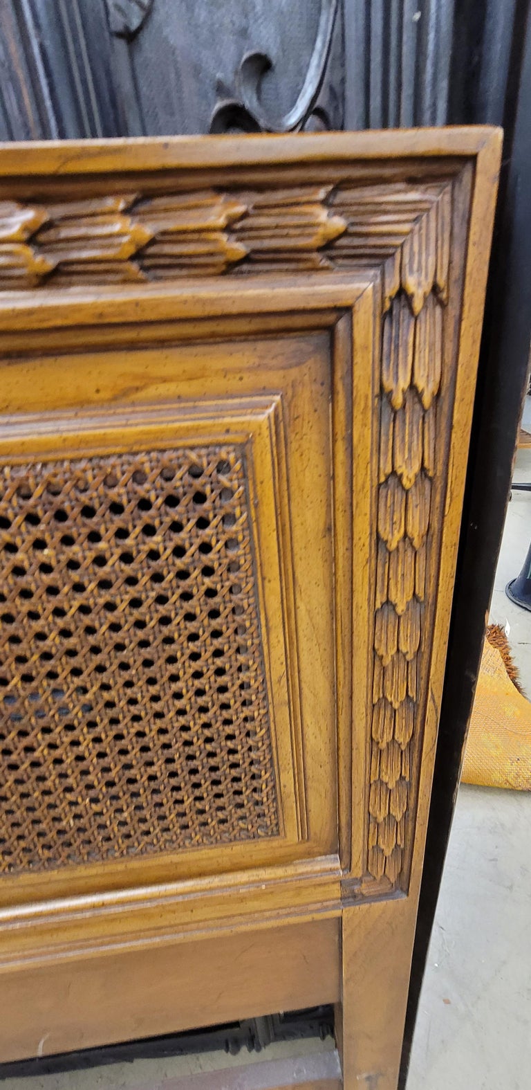 Mid-Century Henredon Custom Folio Carved Walnut and Cane King Size ...