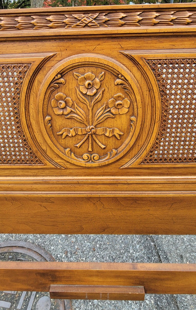 Mid-Century Henredon Custom Folio Carved Walnut and Cane King Size ...