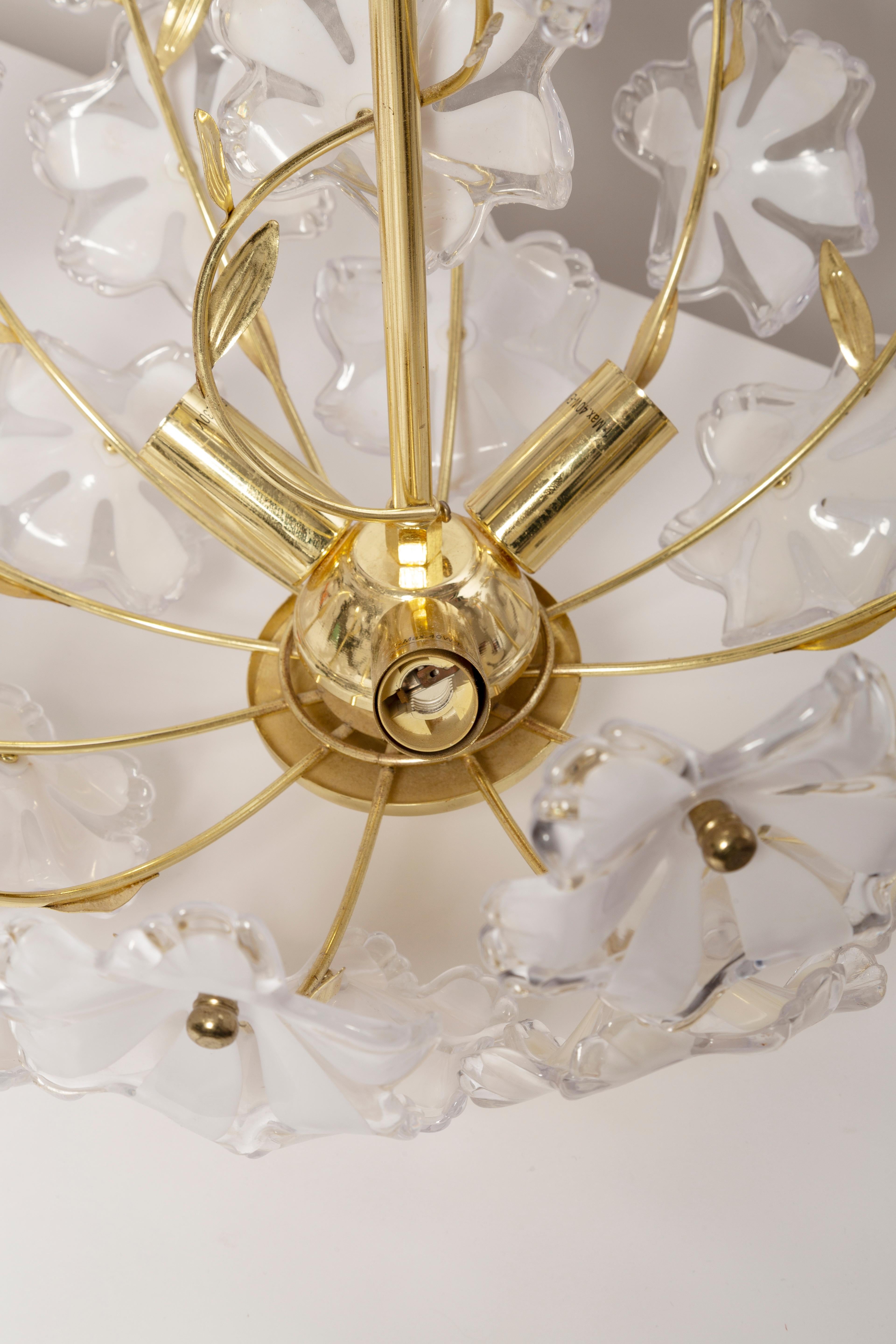 Mid Century, Hollywood Regency Big Ceiling Lamp, White Flowers, Italy ...