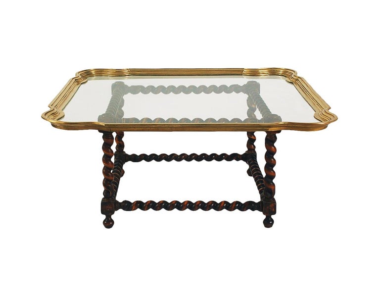Mid-Century Hollywood Regency Brass Tray Cocktail Table with Twisted ...