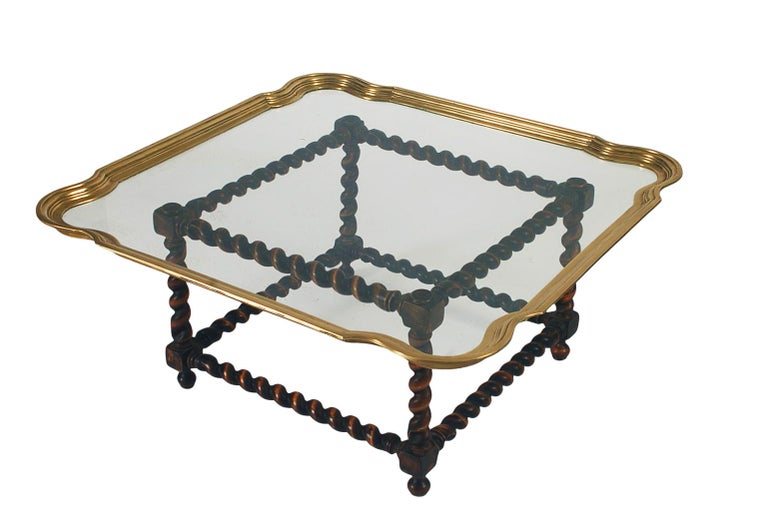 Mid-Century Hollywood Regency Brass Tray Cocktail Table with Twisted ...
