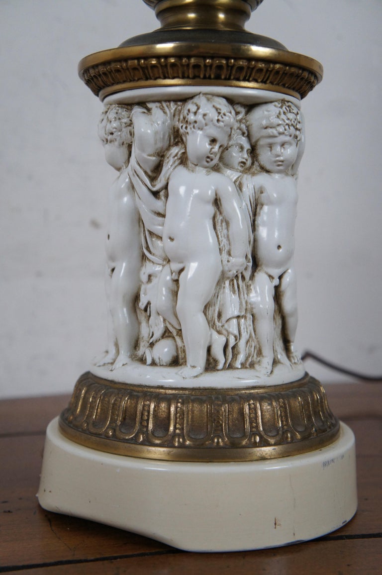 Mid Century Hollywood Regency Column Table Lamp Putti Cherubs Torchiere ...