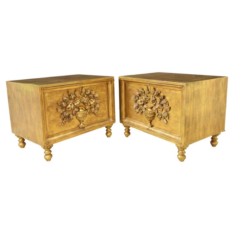 Mid-Century Hollywood Regency Gilt Gold Bedside Cabinets, a Pair at 1stDibs