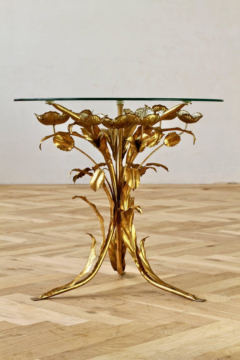 Mid-Century Hollywood Regency Gilt Metal Leaf and Flower Side Table by ...