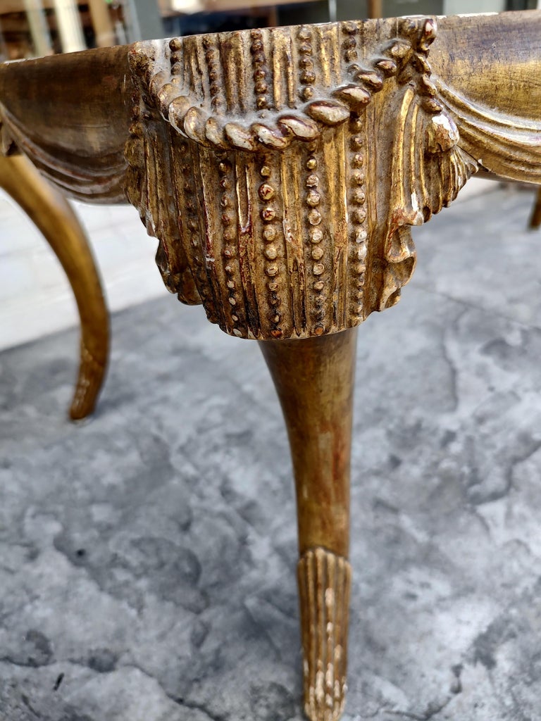 Mid Century Hollywood Regency Gilt Swag and Drape Marble Top Cocktail ...