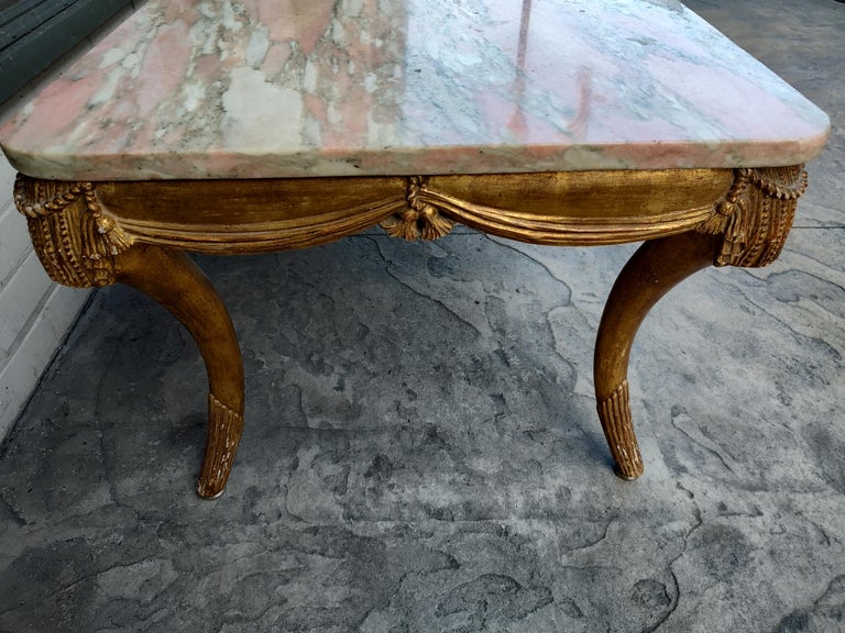 Mid Century Hollywood Regency Gilt Swag and Drape Marble Top Cocktail ...