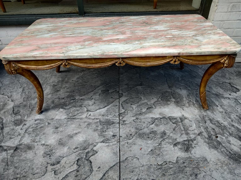 Mid Century Hollywood Regency Gilt Swag and Drape Marble Top Cocktail ...