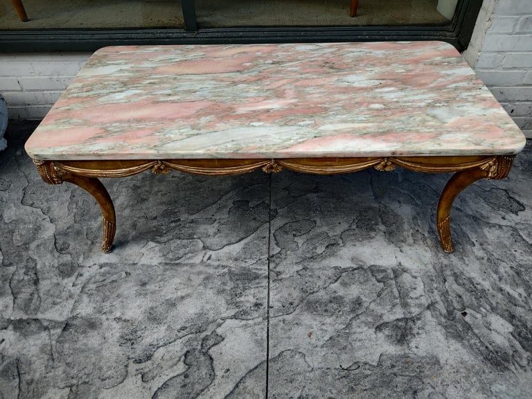 Mid Century Hollywood Regency Gilt Swag and Drape Marble Top Cocktail ...