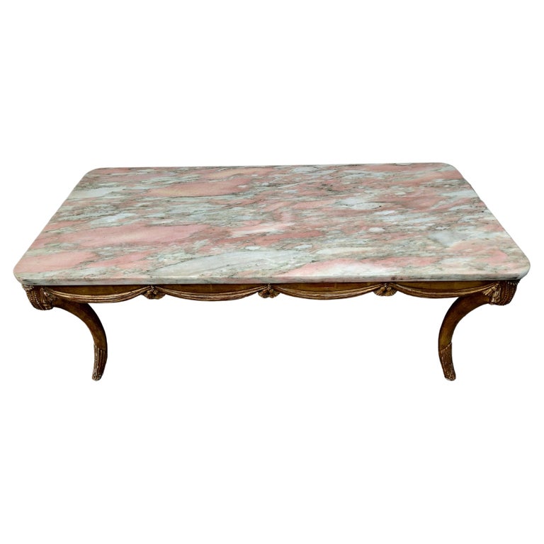 Mid Century Hollywood Regency Gilt Swag and Drape Marble Top Cocktail ...