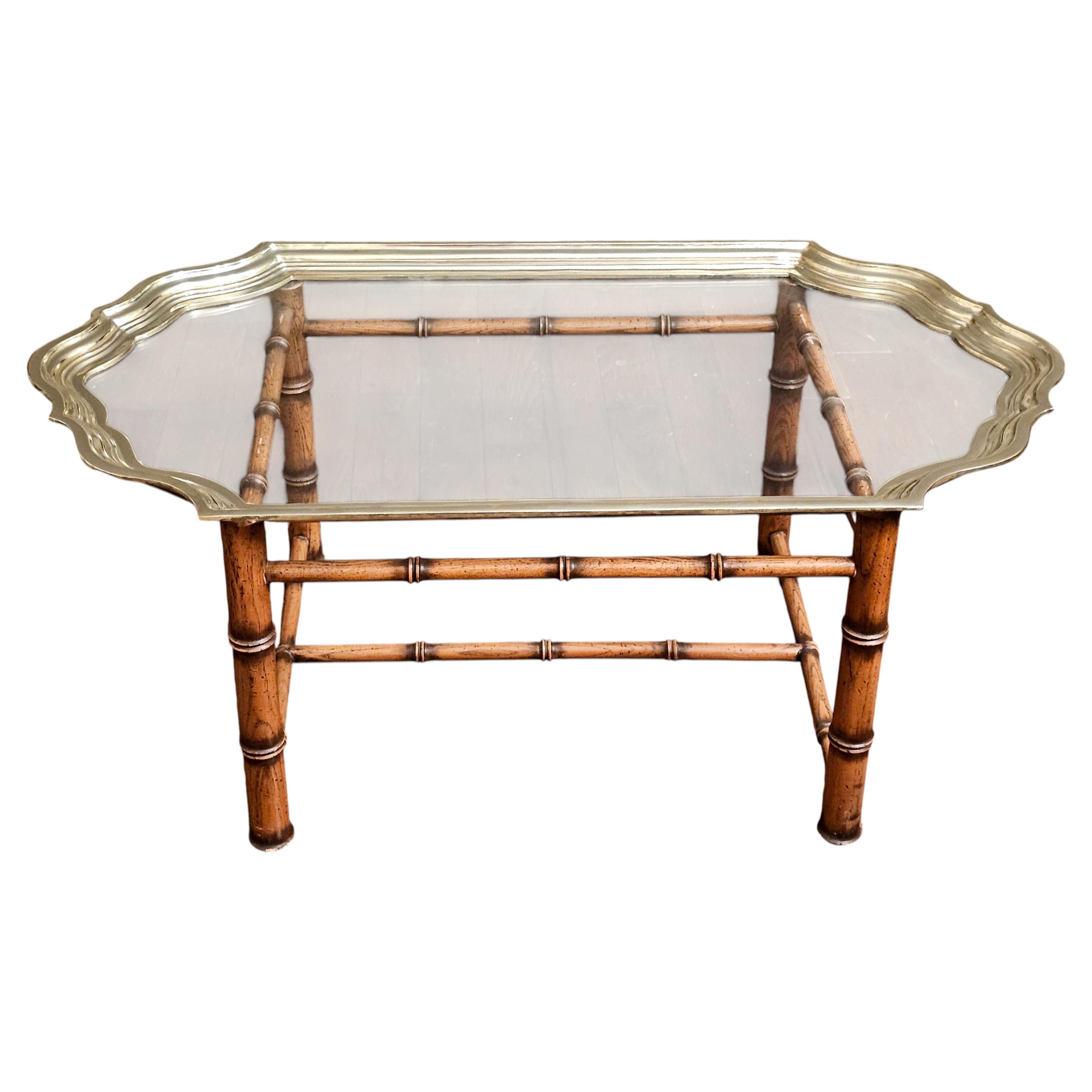 Heritage Furniture Faux Bambou Fruitwood Scalloped Glass Top Tray ...