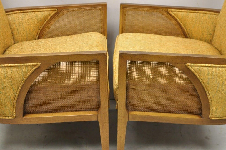 Mid Century Hollywood Regency Sculpted Wood Cane Panel Lounge Chairs ...