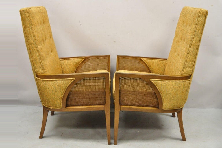 Mid Century Hollywood Regency Sculpted Wood Cane Panel Lounge Chairs ...