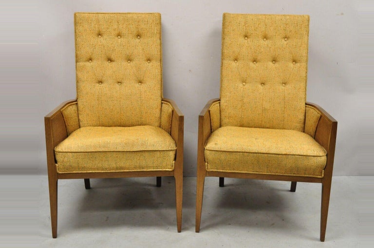 Mid Century Hollywood Regency Sculpted Wood Cane Panel Lounge Chairs ...