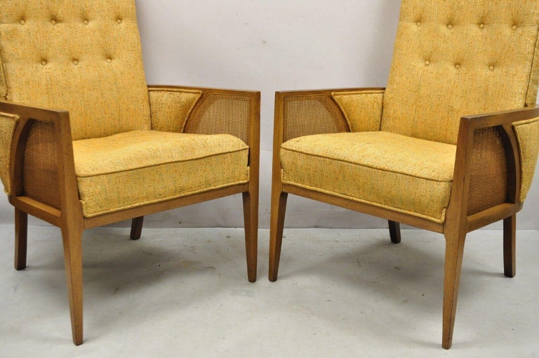 Mid Century Hollywood Regency Sculpted Wood Cane Panel Lounge Chairs ...