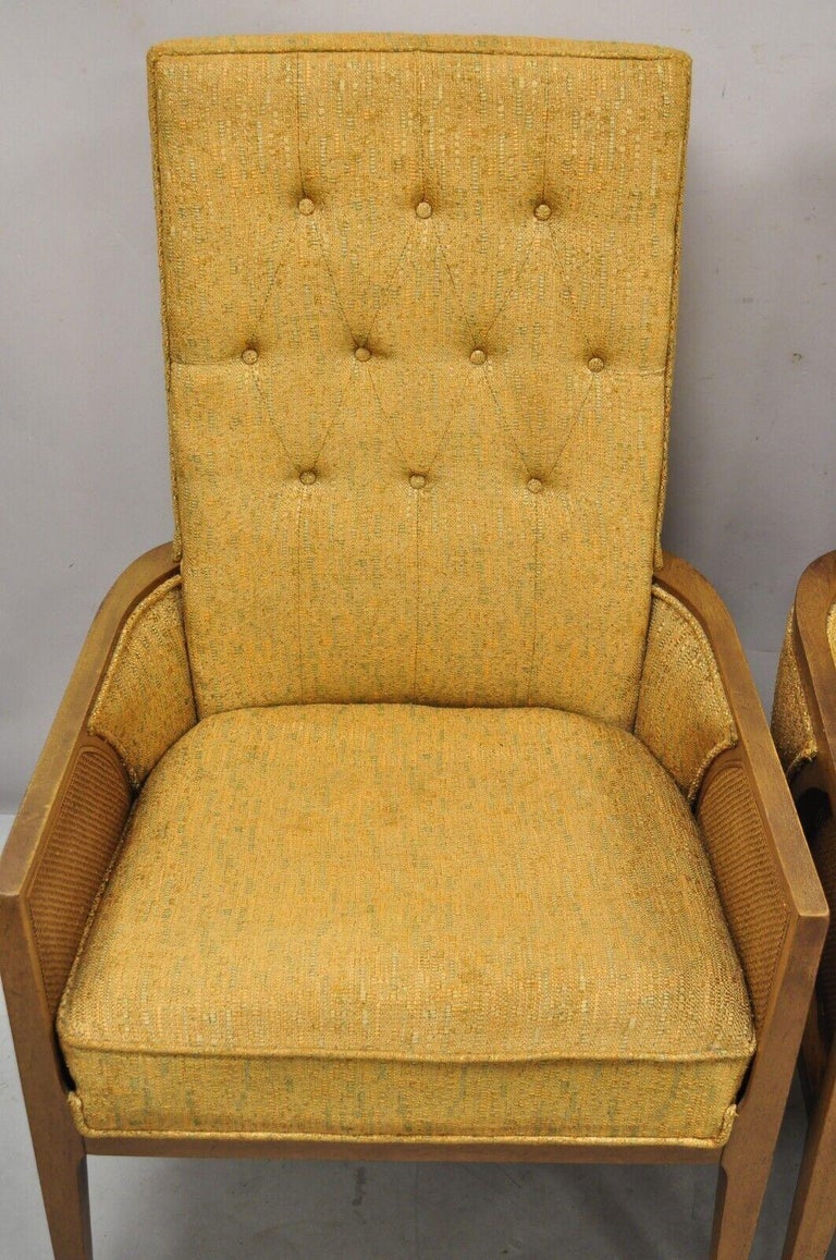 Mid Century Hollywood Regency Sculpted Wood Cane Panel Lounge Chairs ...