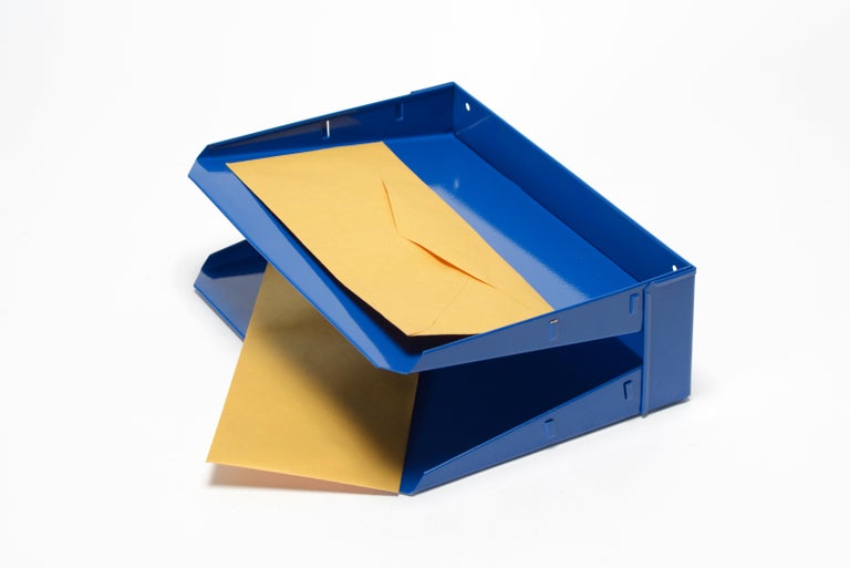Midcentury In-n-Out Mail Tray Refinished in Royal Blue at 1stDibs