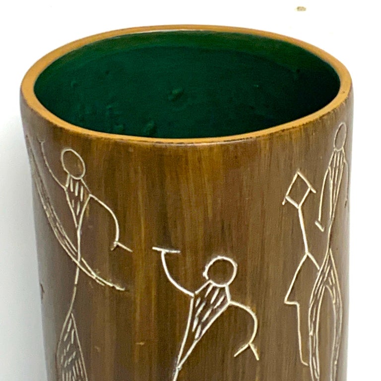 Midcentury Incised Tree Bark Vase For Sale at 1stDibs
