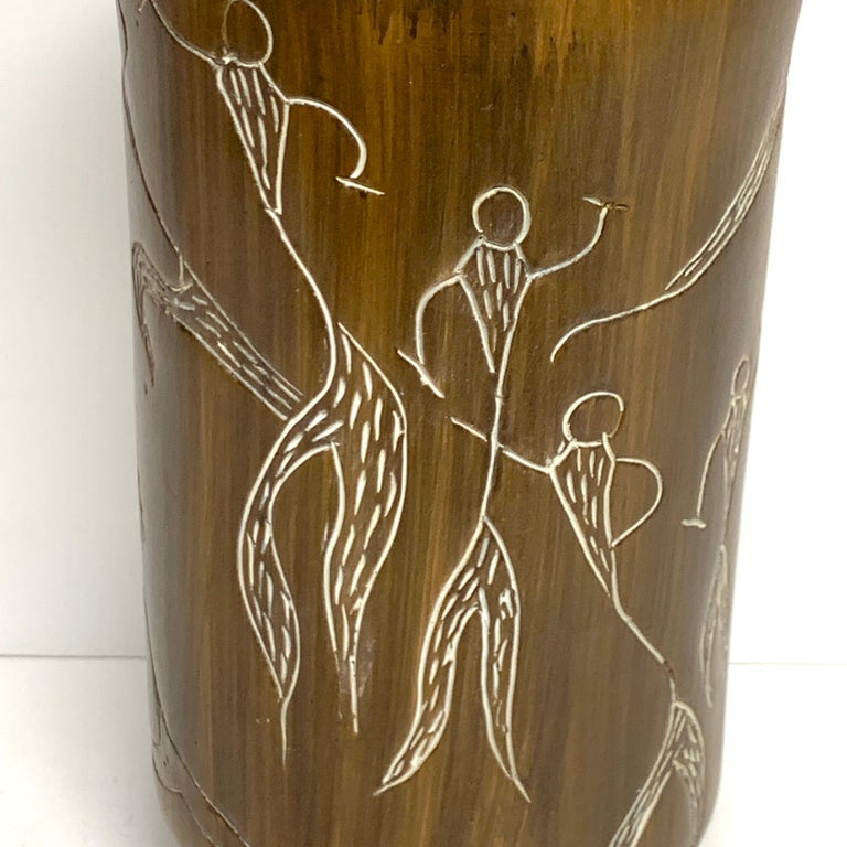 Midcentury Incised Tree Bark Vase For Sale at 1stDibs