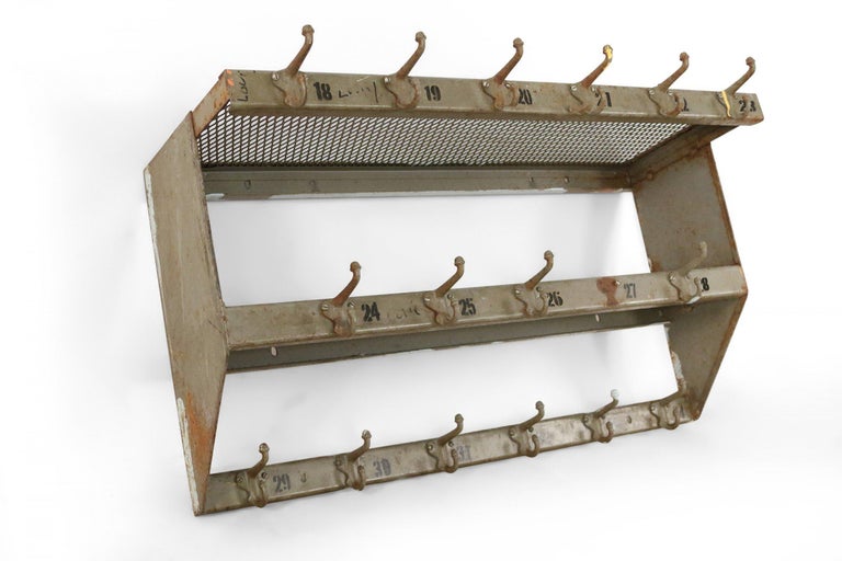Mid-Century Industrial Unfinished Metal and Mesh Multi-Hook Wall Rack ...
